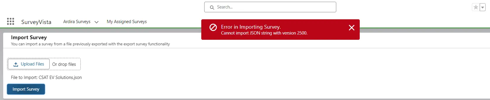 Version Mismatch on Survey Import - SurveyVista