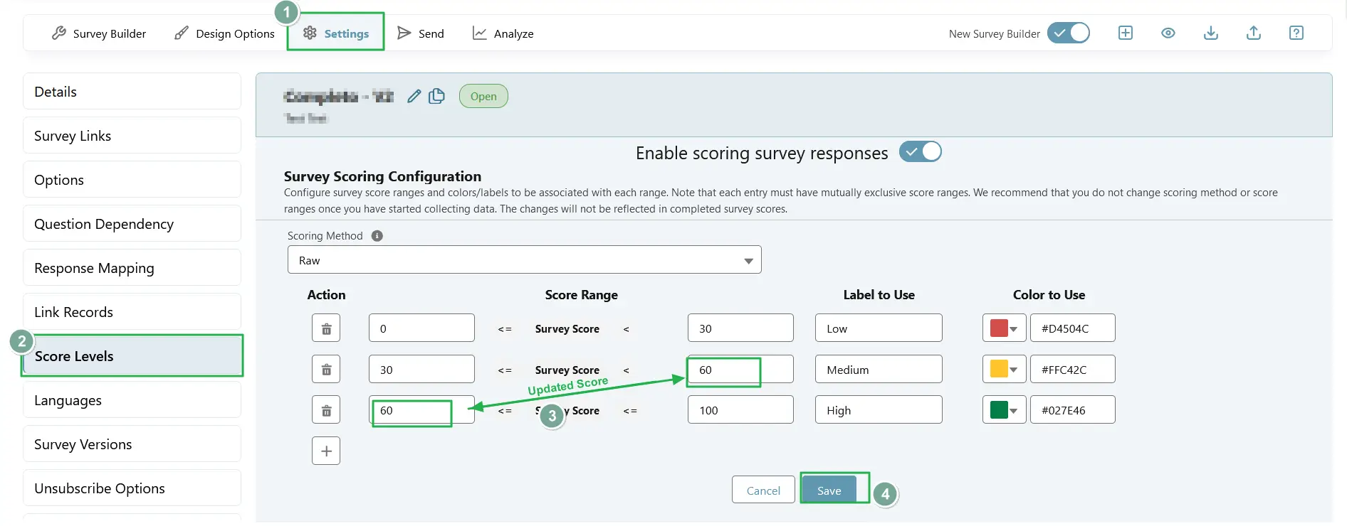 Updating Scores for Completed Surveys - SurveyVista