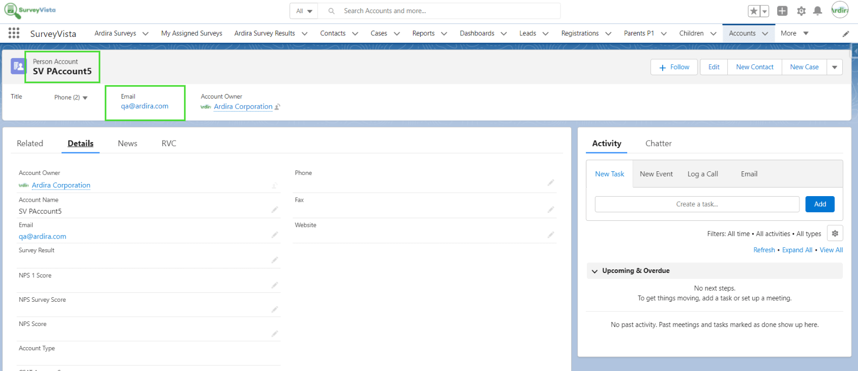 Person Account Use Case - SurveyVista