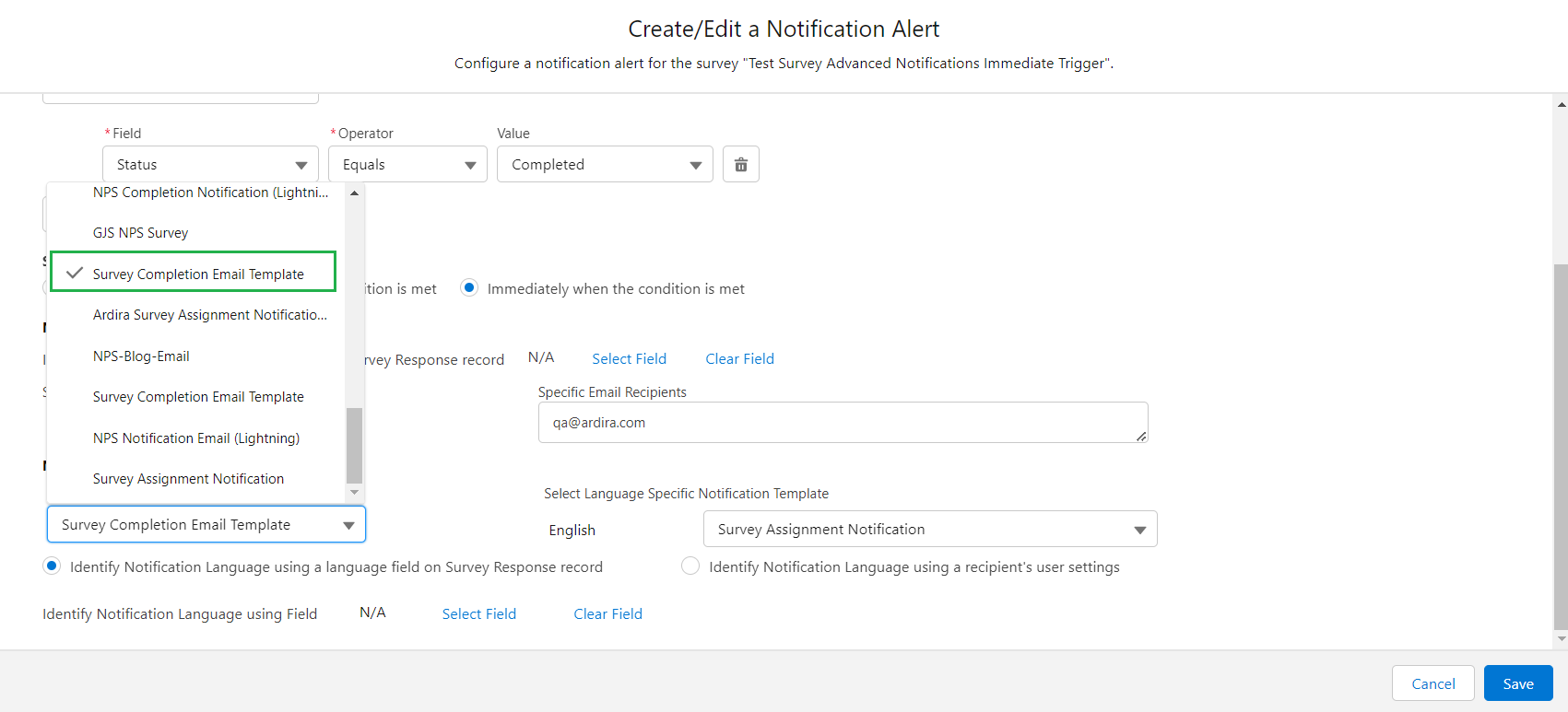 Configure personalized and detailed Alert Notifications - SurveyVista