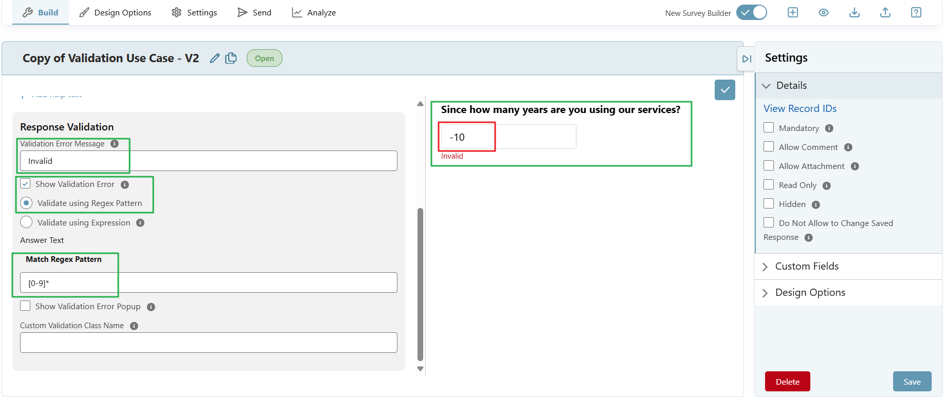 Configure Question Response Validation - SurveyVista