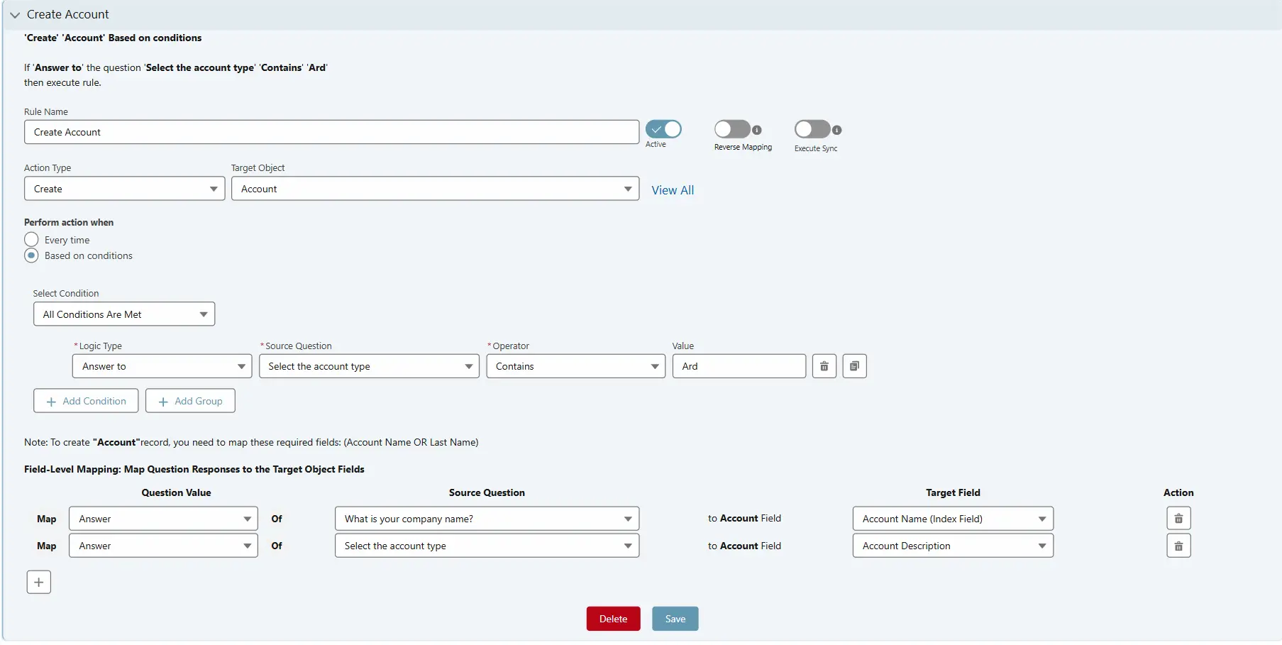 Map Salesforce Data question Response with Based On Condition