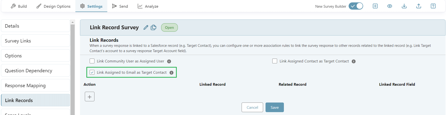 Associating Survey Responses with Targets using Link Records