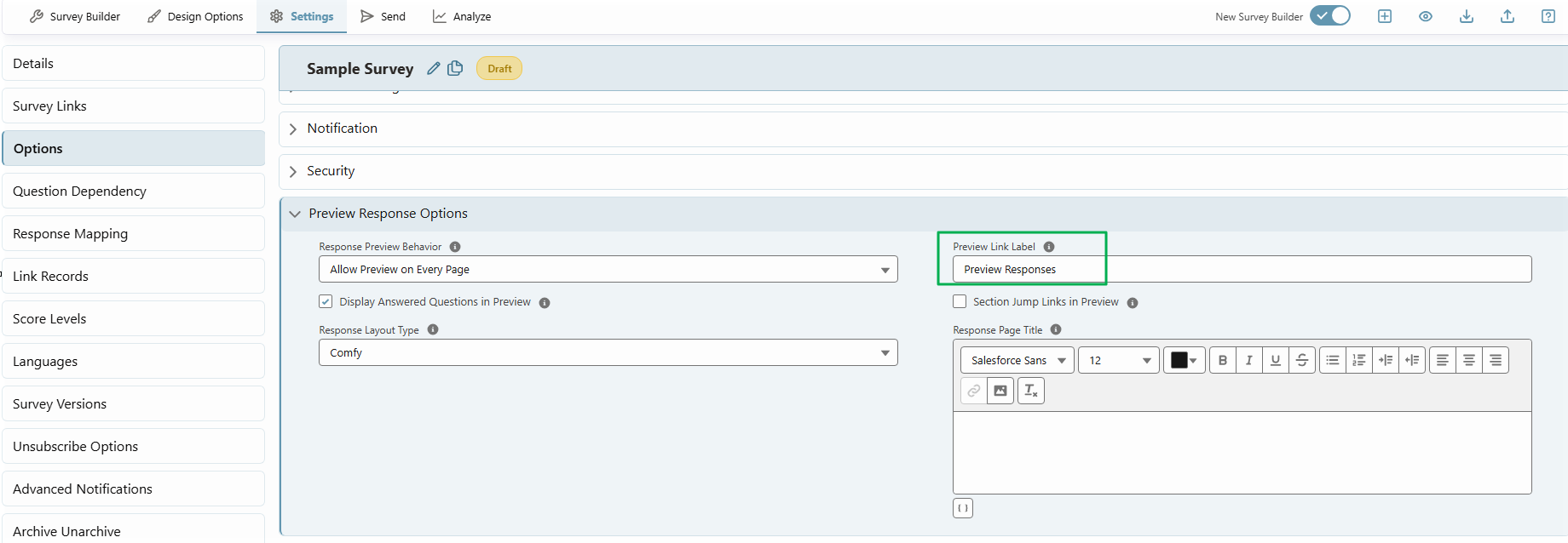 Configure ‘View Response’ and ‘Survey Result Report’