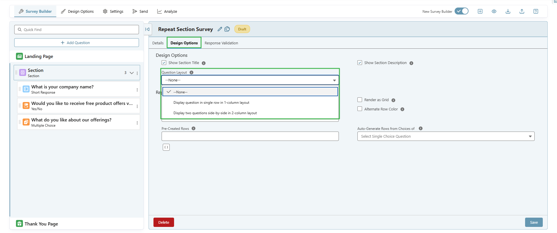 Allow to Repeat Section - SurveyVista
