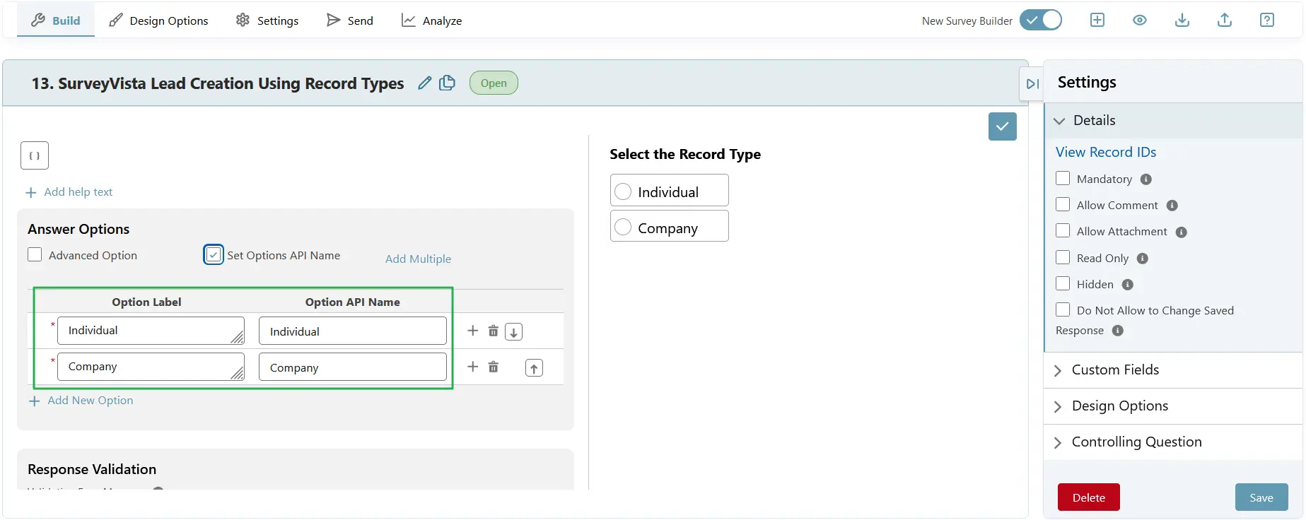 Create Lead Record Based on Record type - SurveyVista