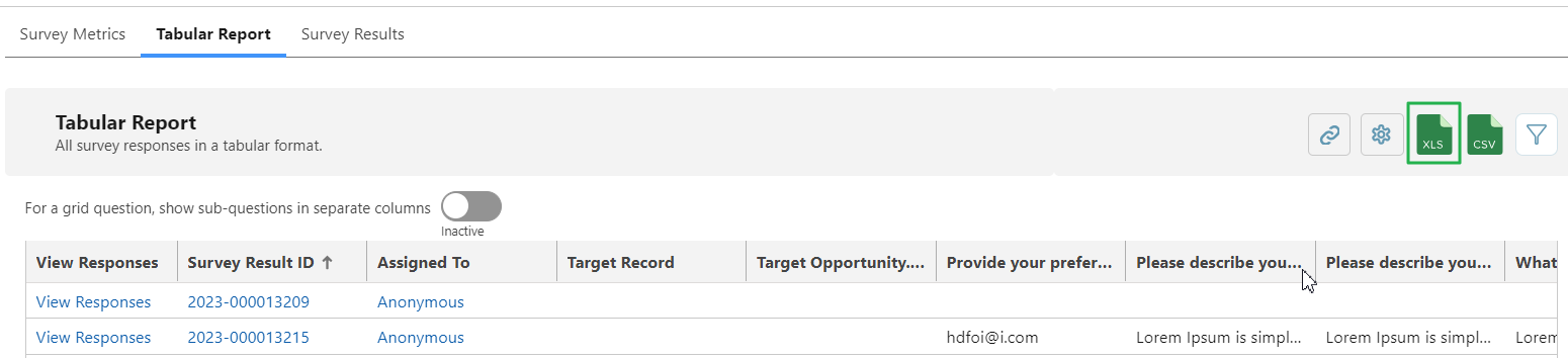 Tabular Report - SurveyVista
