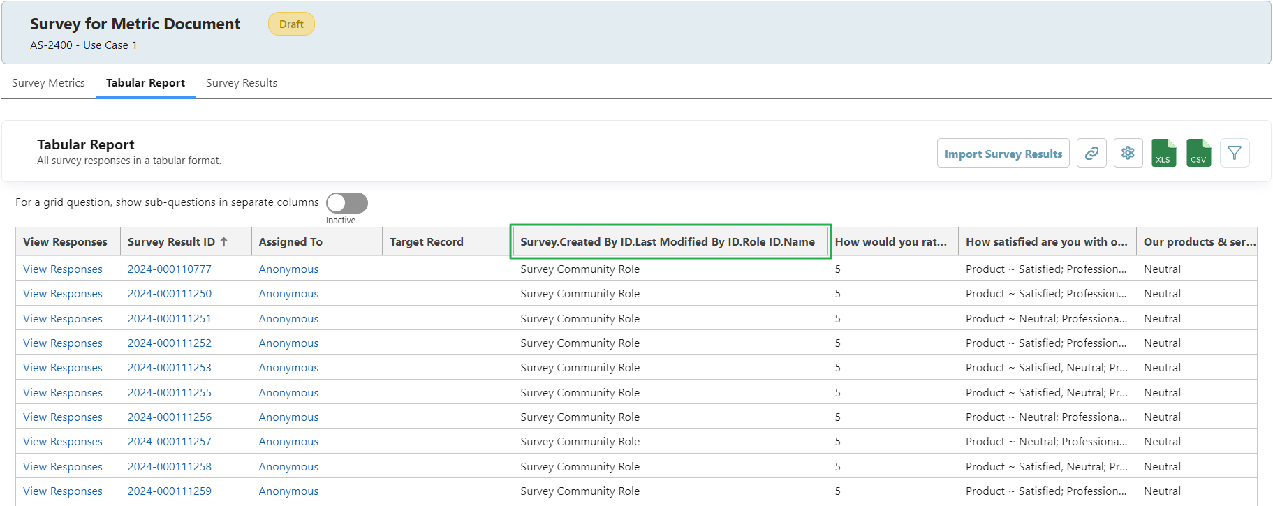 Tabular Report - SurveyVista