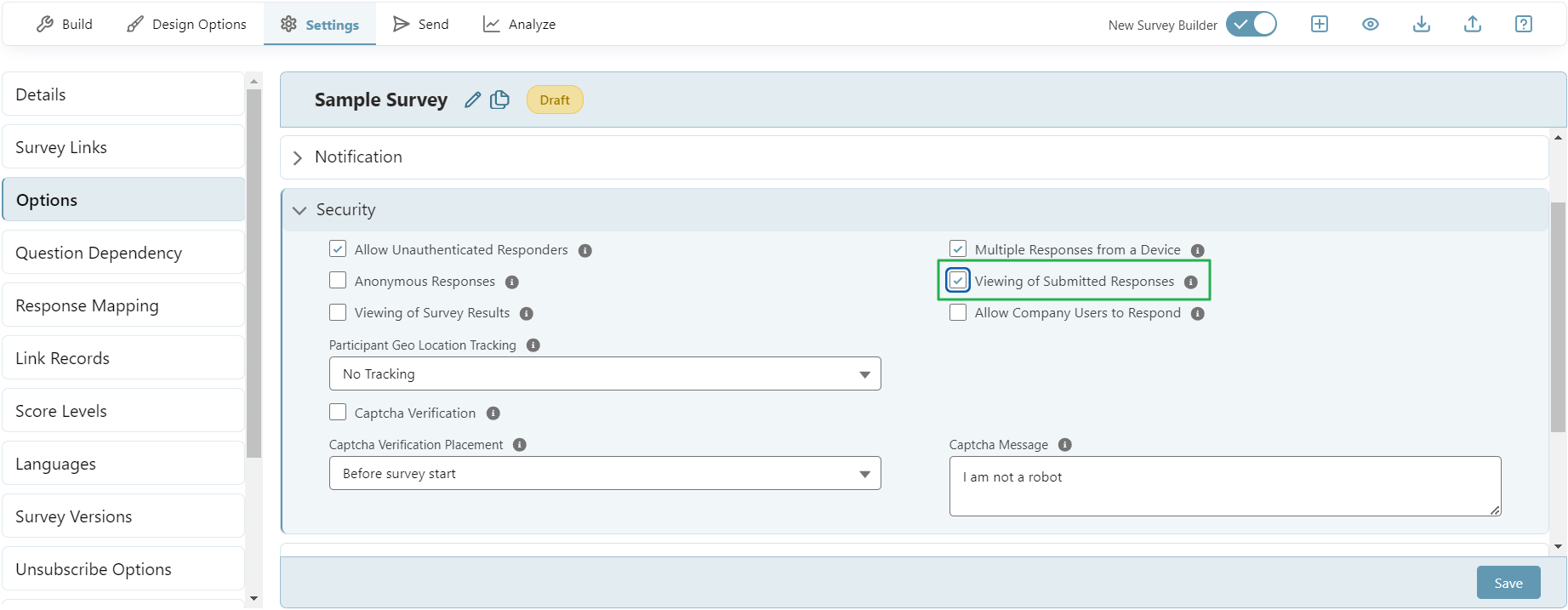 Configure ‘View Response’ and ‘Survey Result Report’