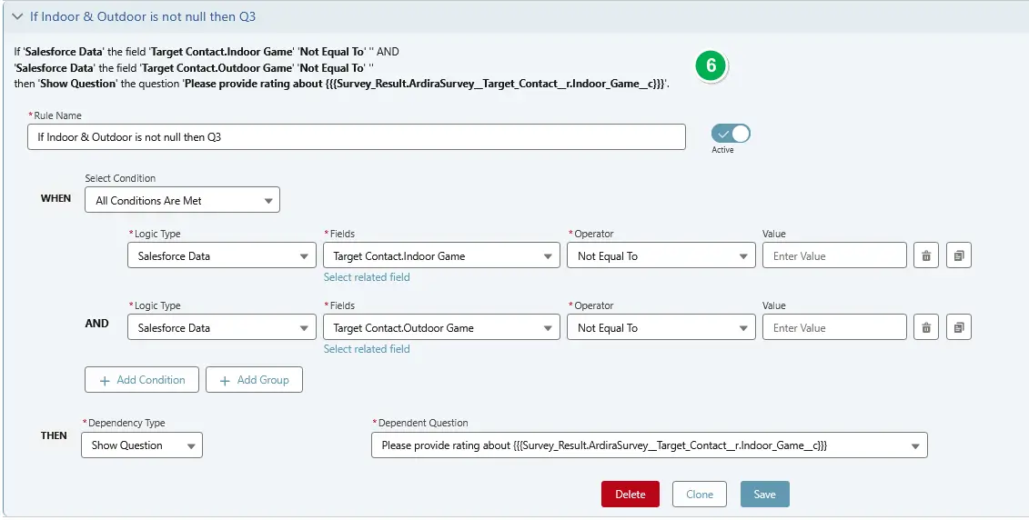Use case of ‘Show Rule’ dependency with Logic Type ‘Salesforce Data’