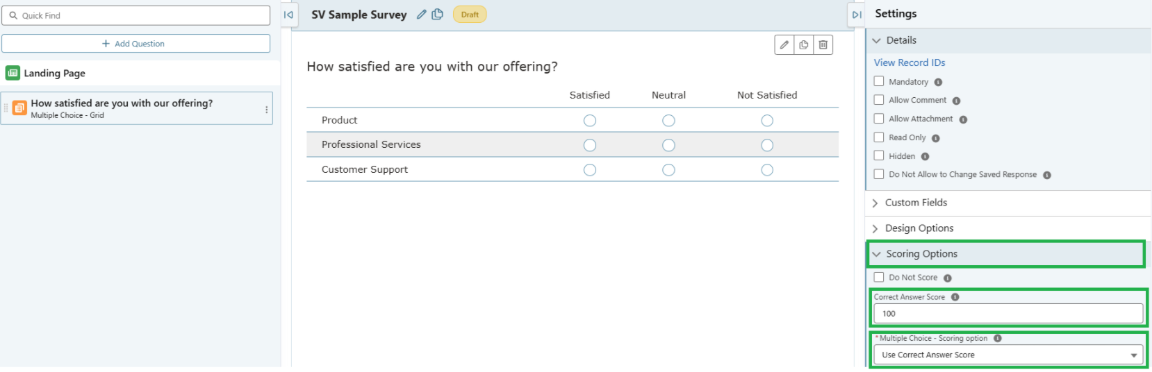 Question and Survey Score Calculation - SurveyVista