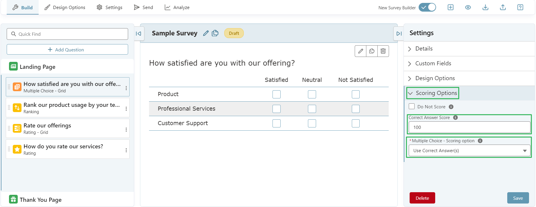 Question and Survey Score Calculation - SurveyVista