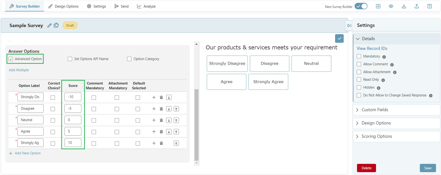 Question and Survey Score Calculation - SurveyVista