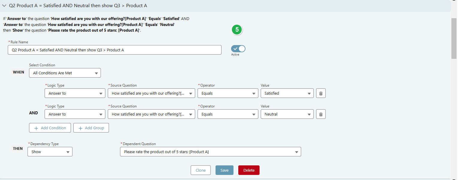 Use case of Grid type question as source & dependency question [Logic Type: Answer to]