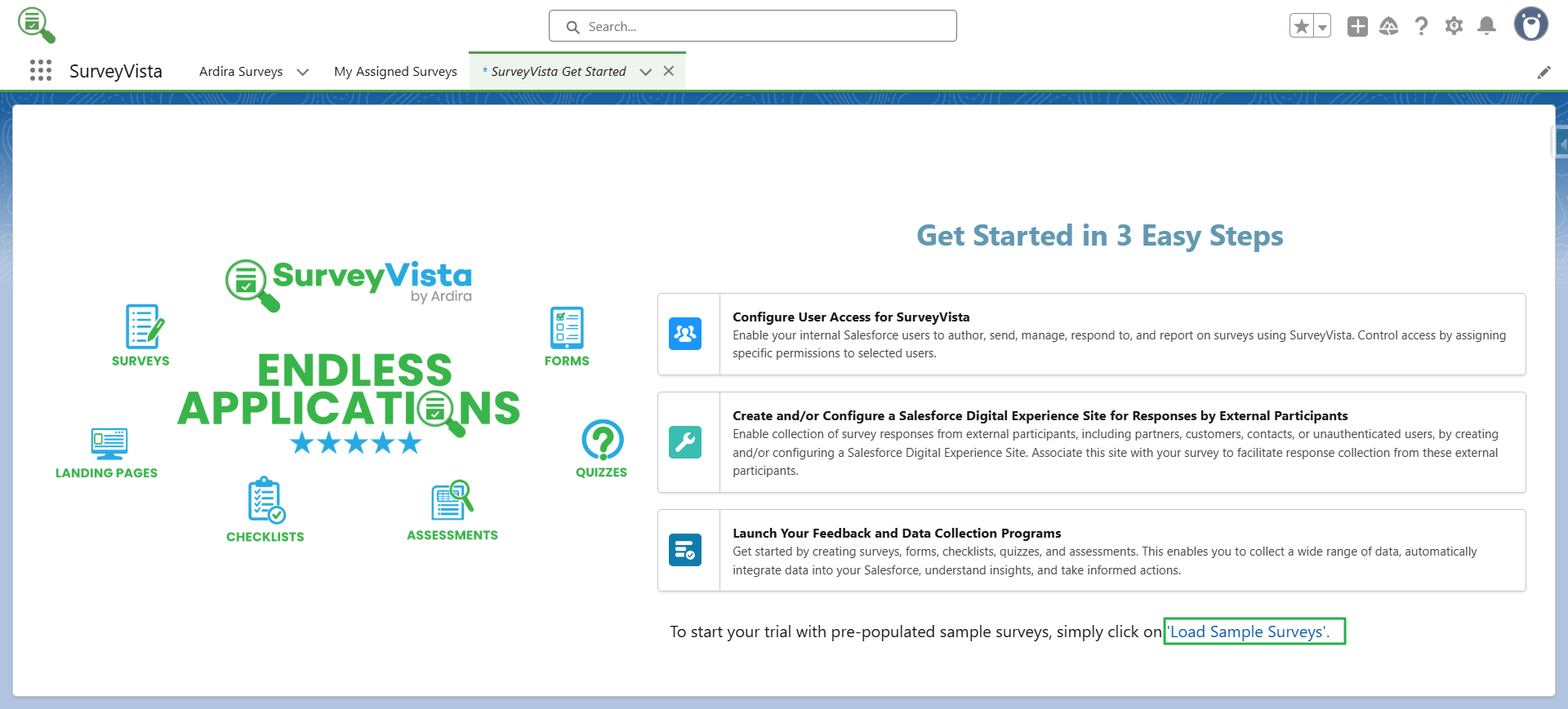 Load Sample Surveys - SurveyVista