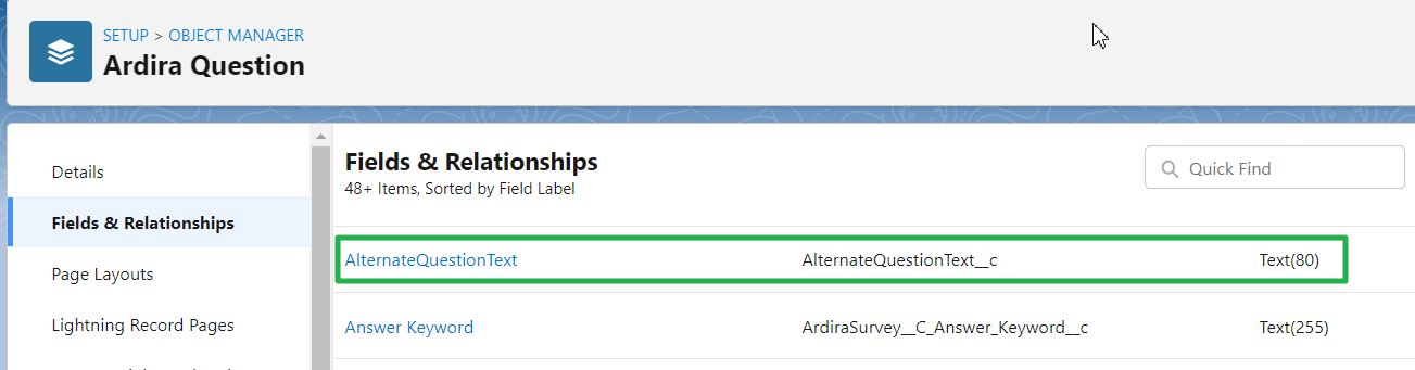 Configure alternate Question Text in Survey Metrics - SurveyVista
