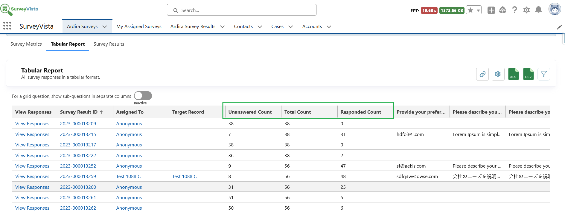 Tabular Report - SurveyVista