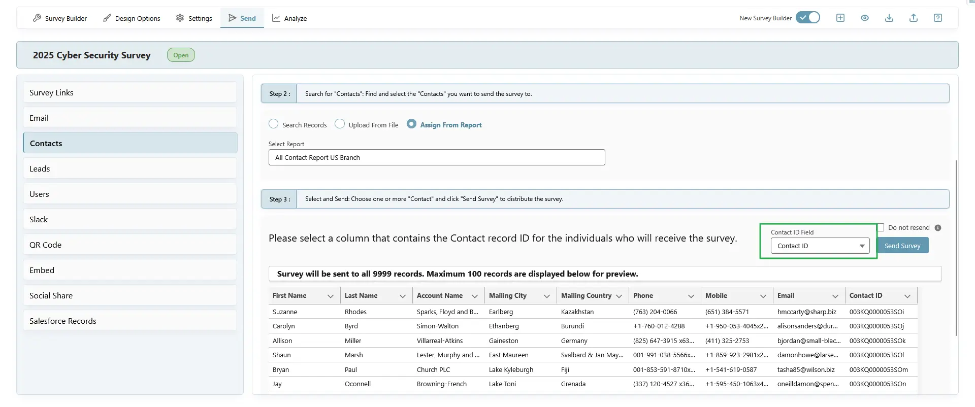 Send Survey using Salesforce Report - SurveyVista