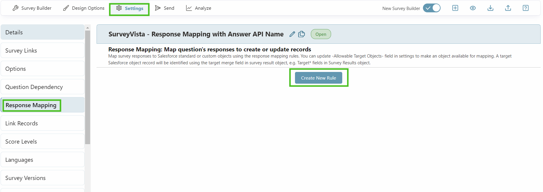Response Mapping with Answer API Name - SurveyVista