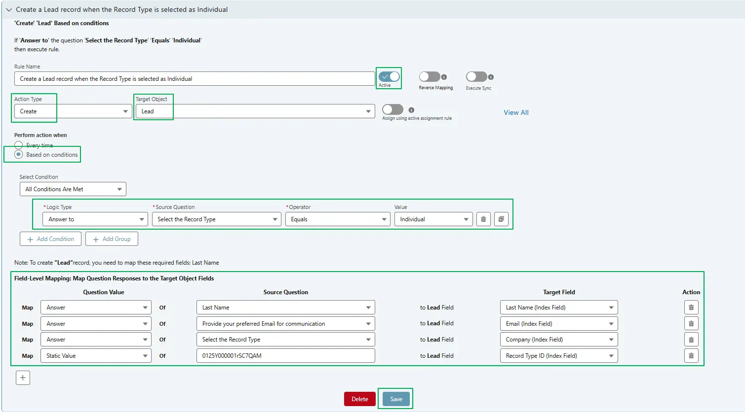 Create Lead Record Based on Record type - SurveyVista