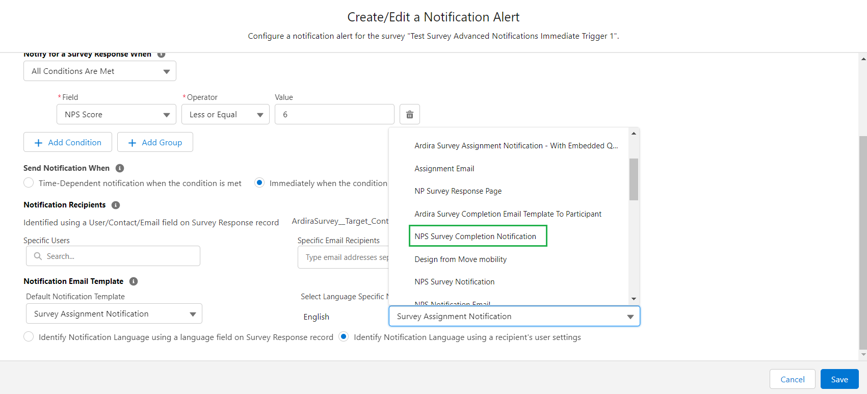 Configure personalized and detailed Alert Notifications - SurveyVista