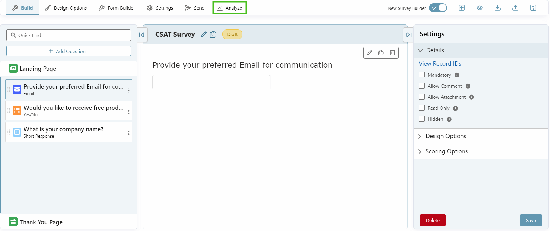 Test Survey in Draft Status - SurveyVista
