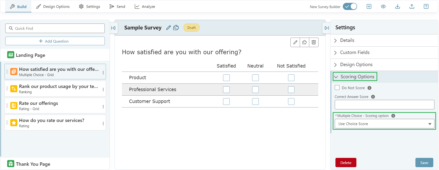 Question and Survey Score Calculation - SurveyVista