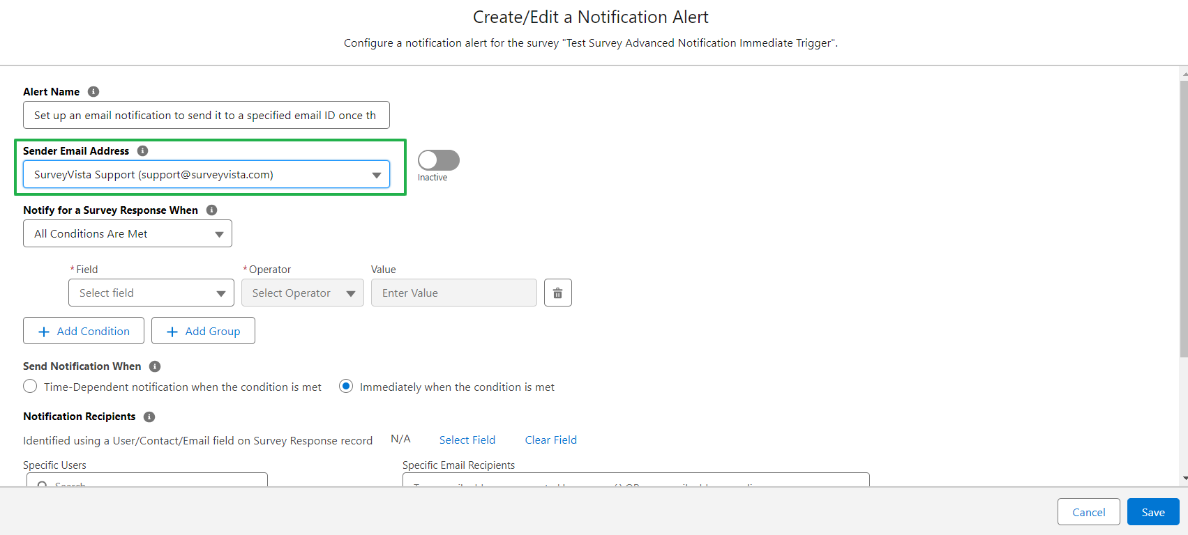 Configure personalized and detailed Alert Notifications - SurveyVista