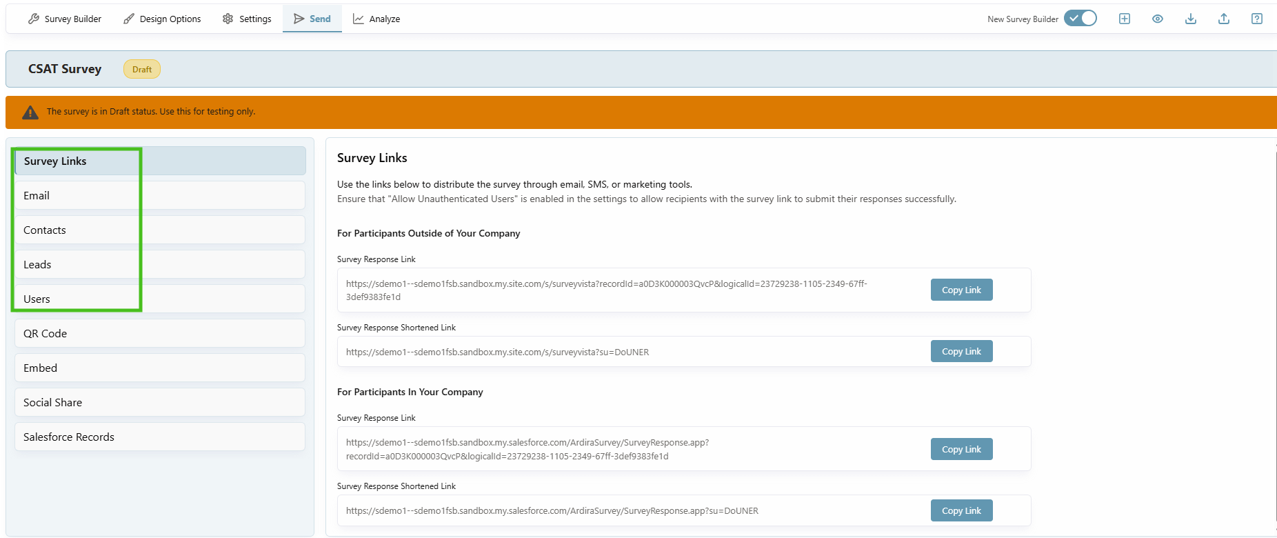 Test Survey in Draft Status - SurveyVista