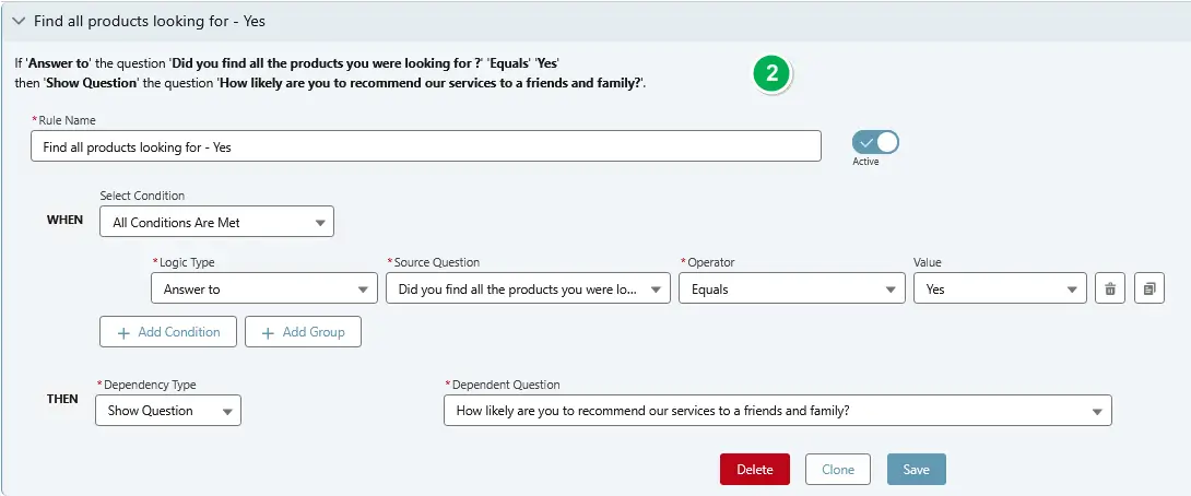 Use case of Show Rule & Branch dependency with multiple questions and multiple answer choices