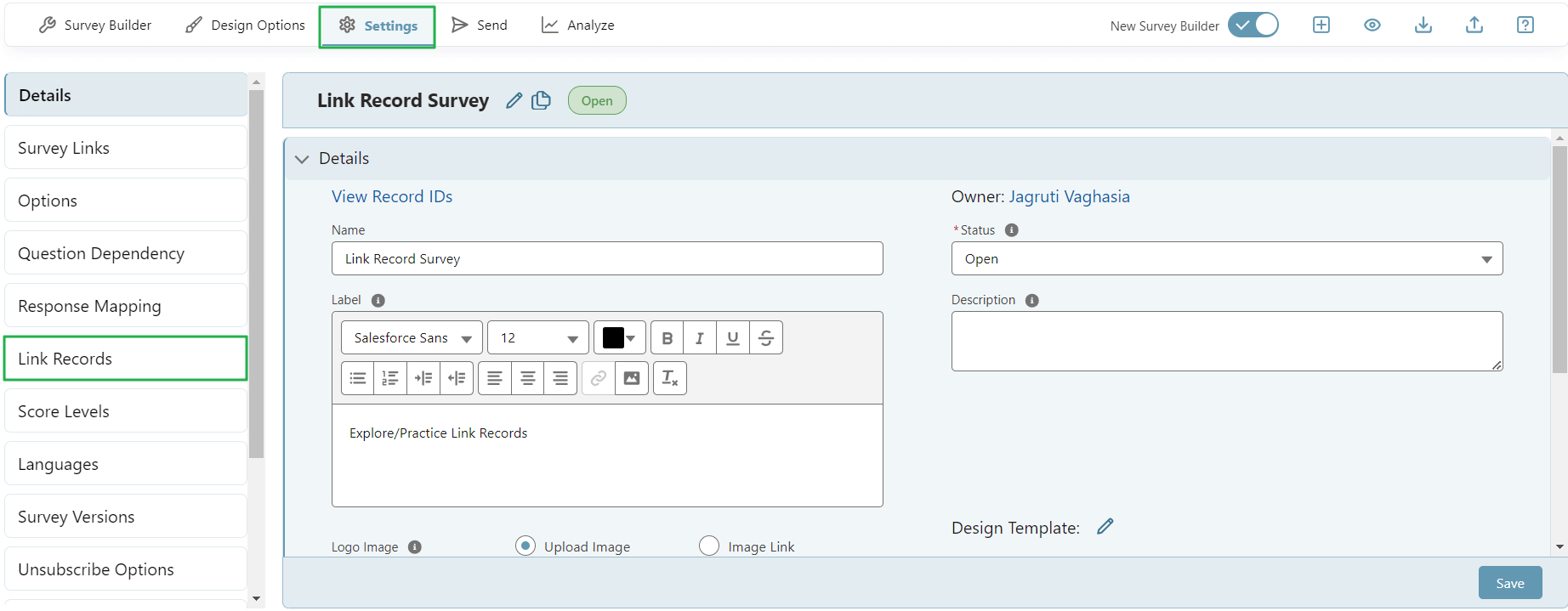 Associating Survey Responses with Targets using Link Records