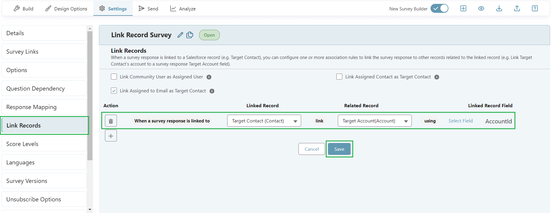 Associating Survey Responses with Targets using Link Records