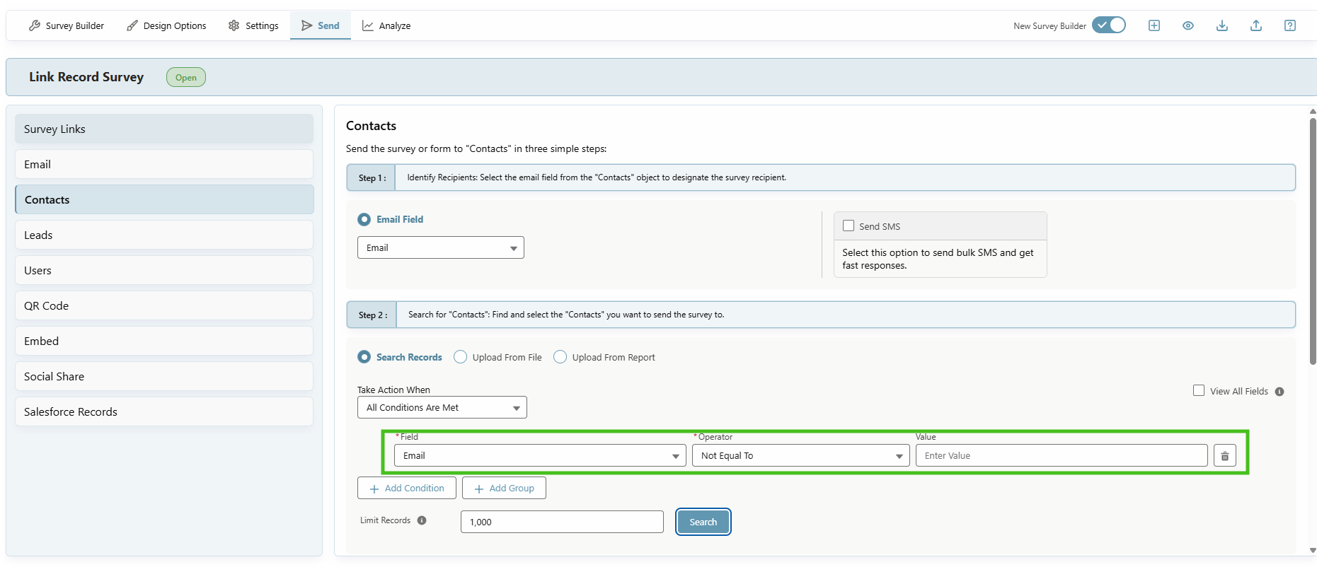 Associating Survey Responses with Targets using Link Records