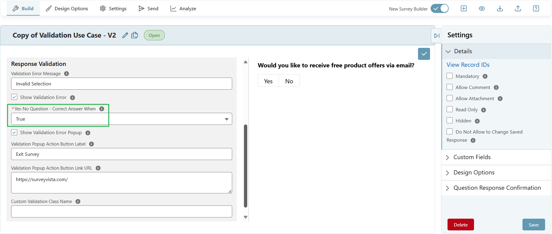 Configure Question Response Validation - SurveyVista