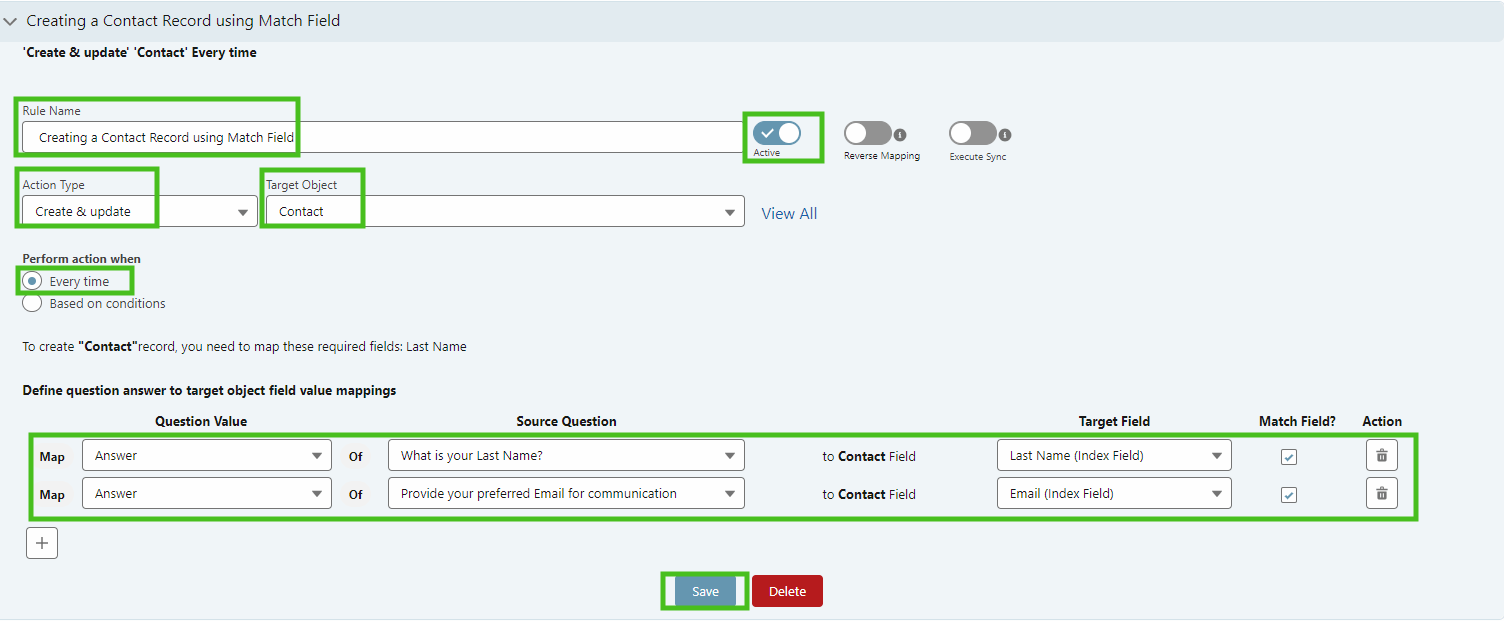Create A Contact Using Match Fields Surveyvista