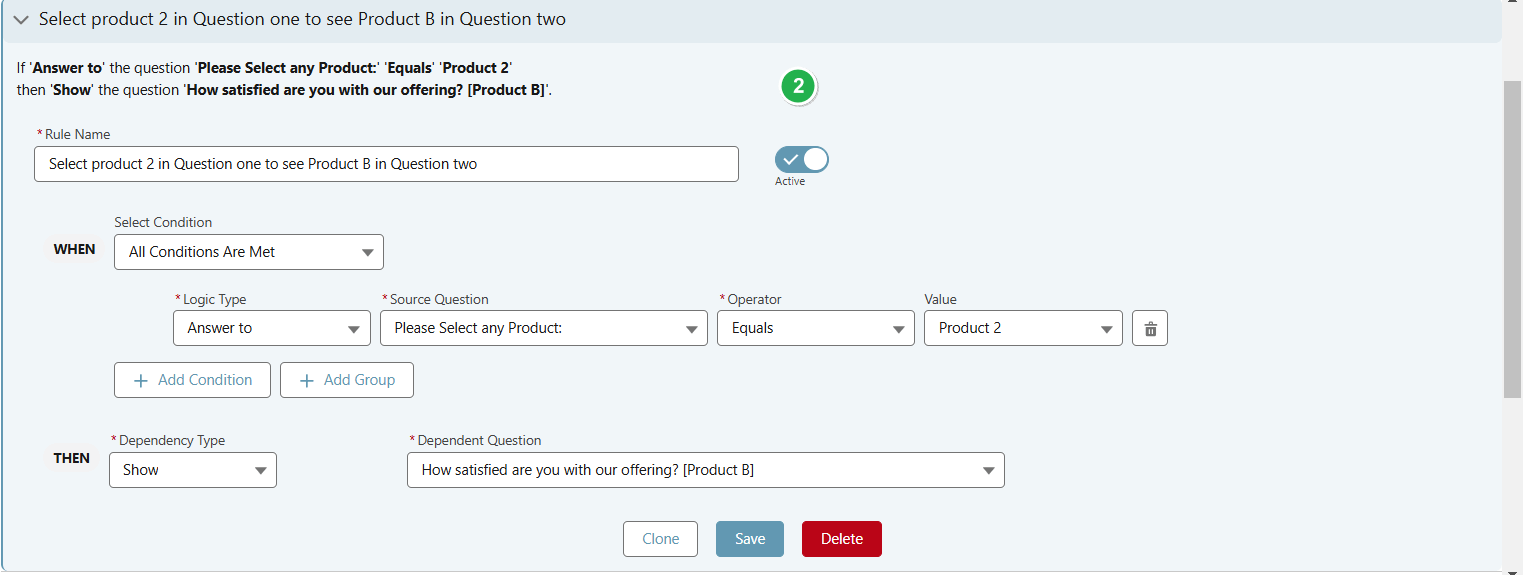 Use case of Grid type question as source & dependency question [Logic Type: Answer to]