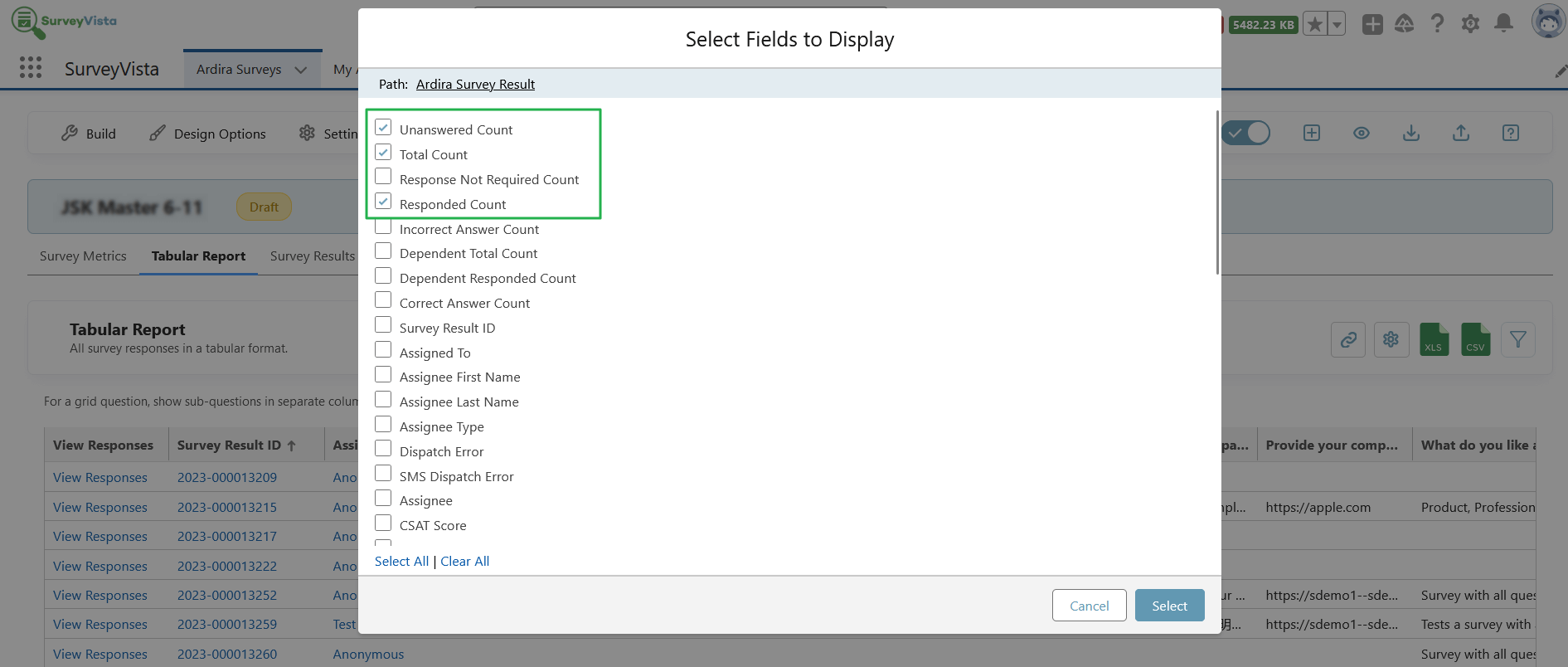Tabular Report - SurveyVista