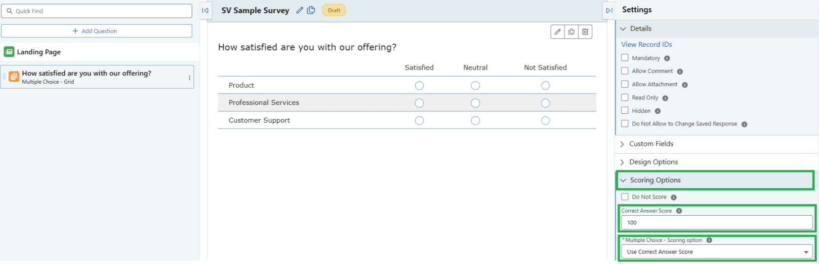 Question and Survey Score Calculation - SurveyVista