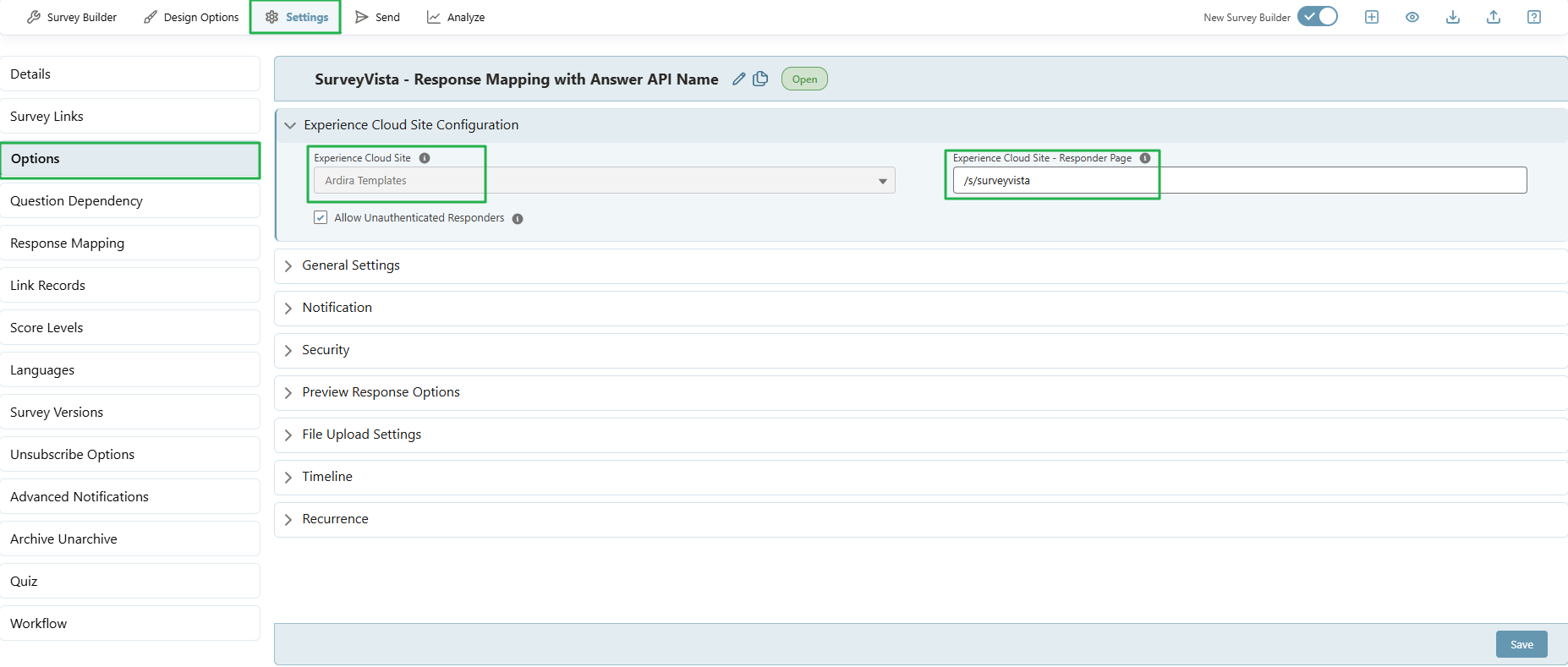 Response Mapping with Answer API Name - SurveyVista