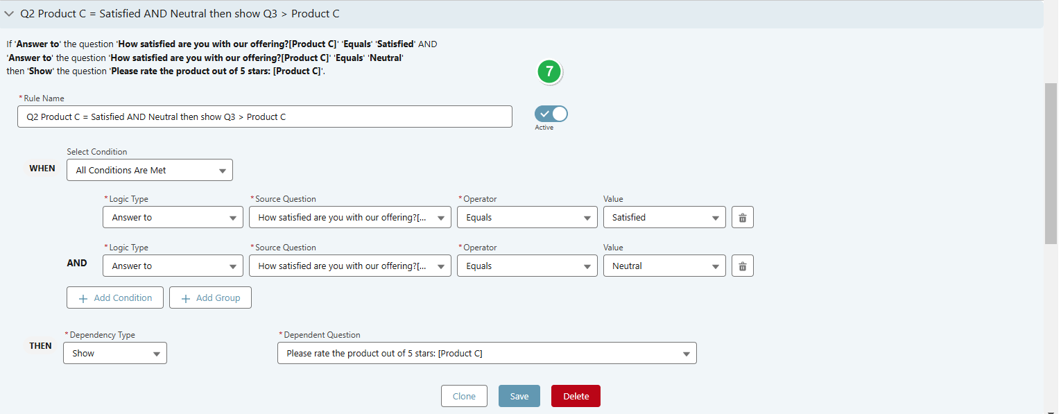 Use case of Grid type question as source & dependency question [Logic Type: Answer to]