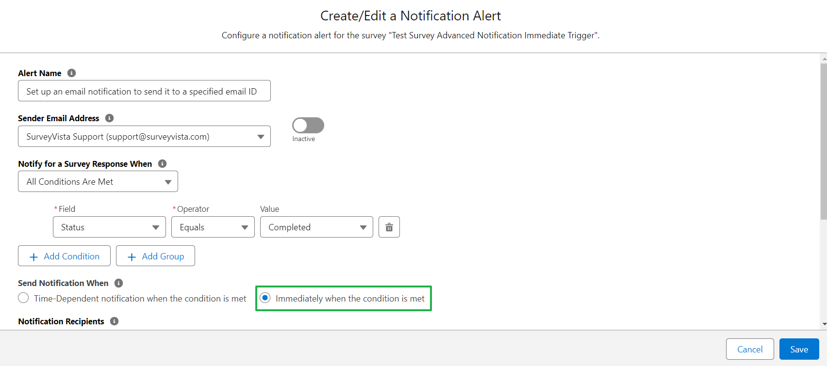 Configure personalized and detailed Alert Notifications - SurveyVista