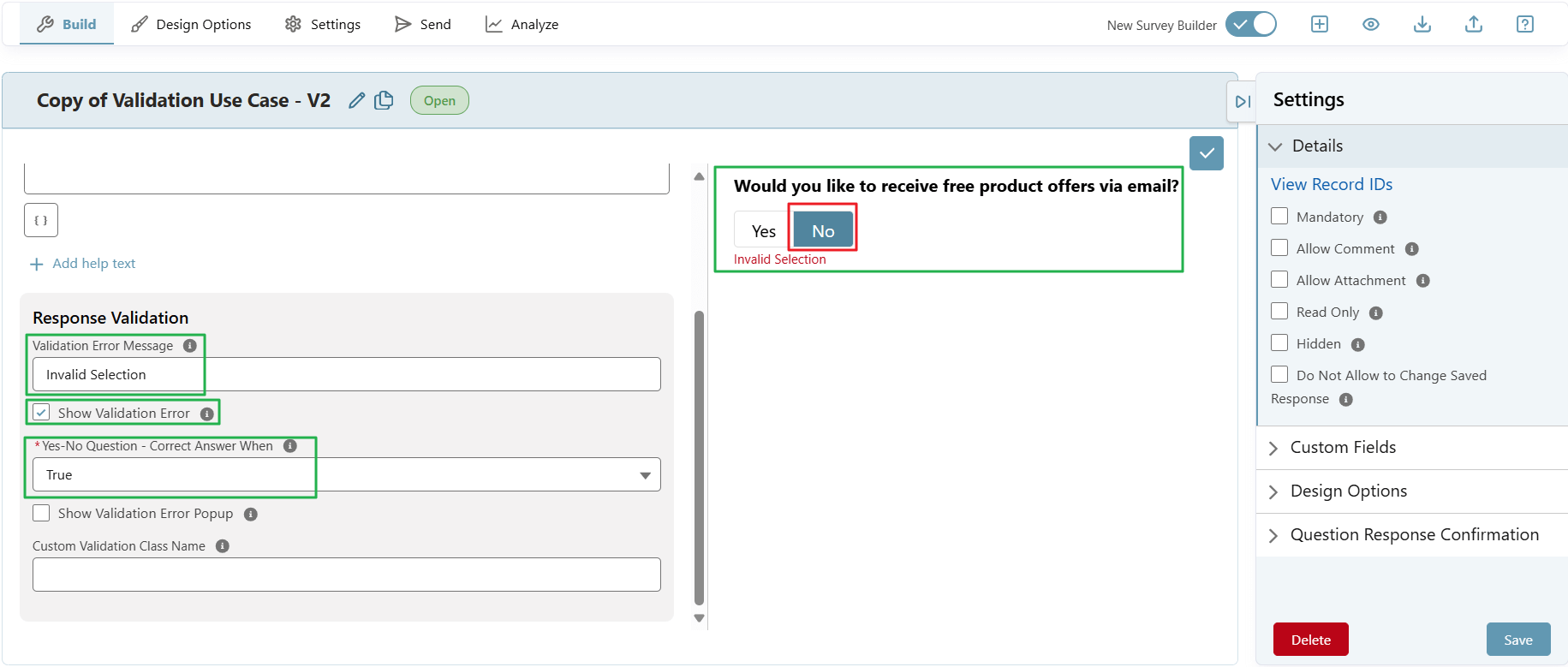 Configure Question Response Validation - SurveyVista