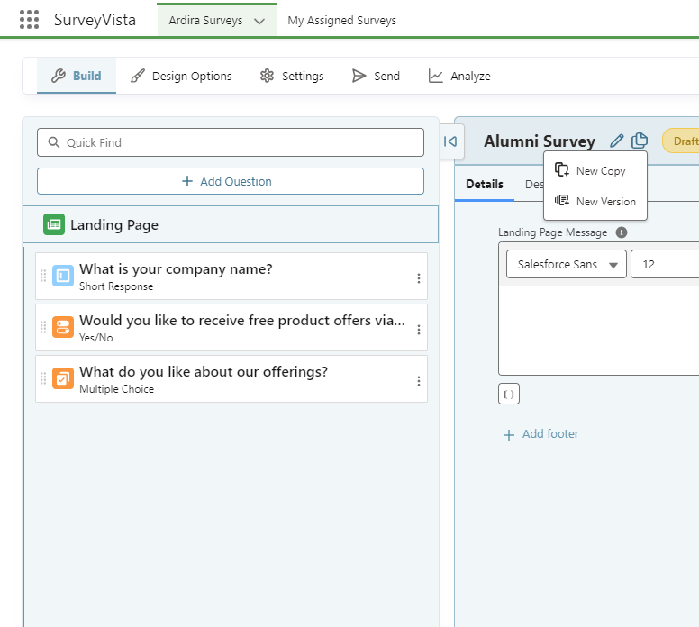Survey Copy and Versioning - SurveyVista