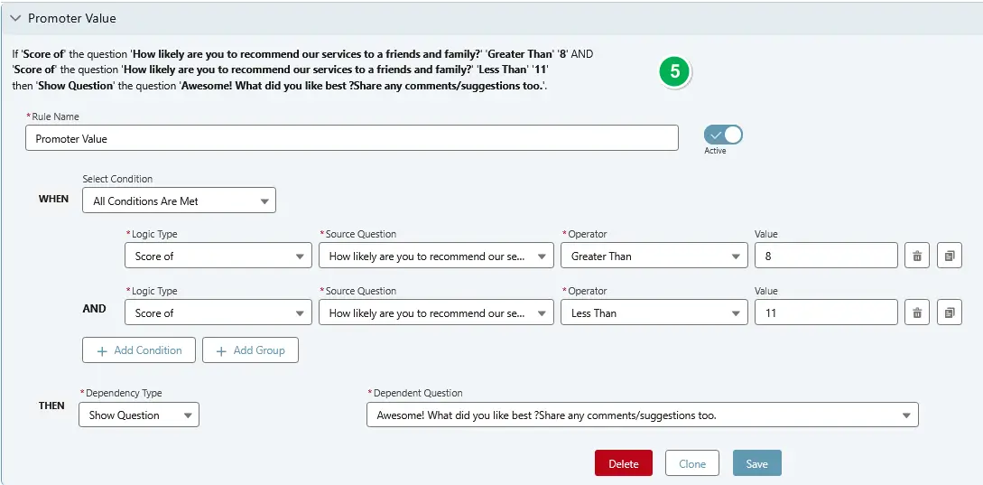 Use case of ‘Show Rule & Submit’ dependency with single questions and multiple answer choices