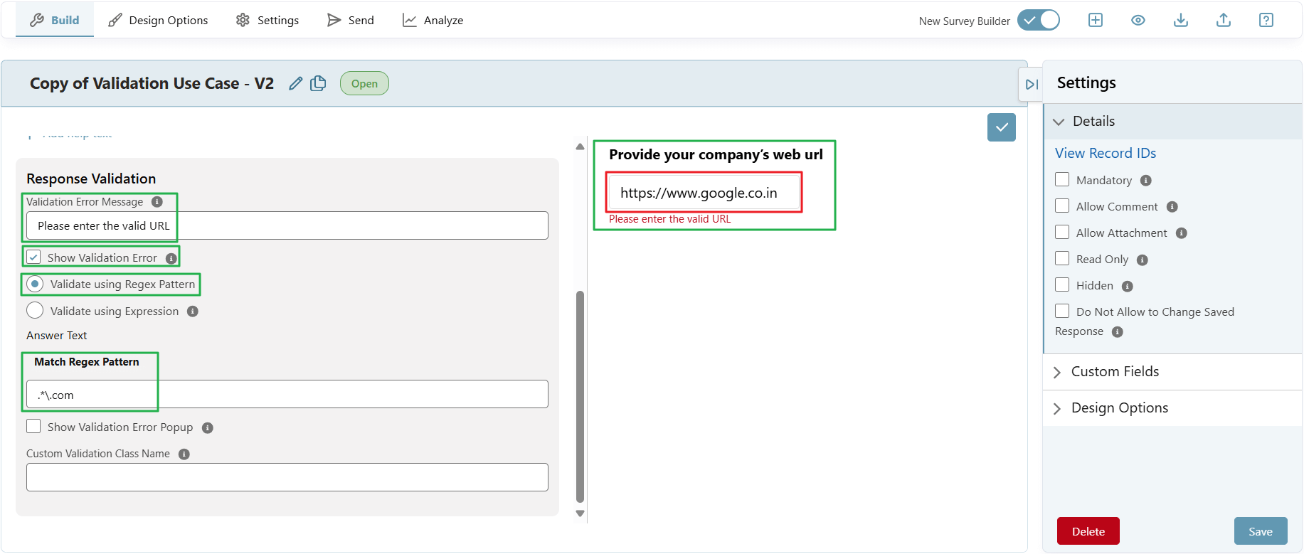 Configure Question Response Validation - SurveyVista
