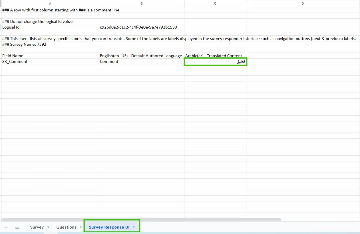 Translate Common Labels of Survey Using Survey Translation Files