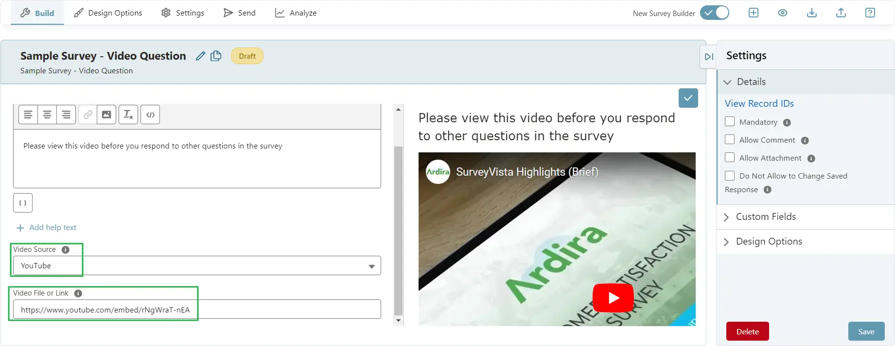 Video Question - SurveyVista