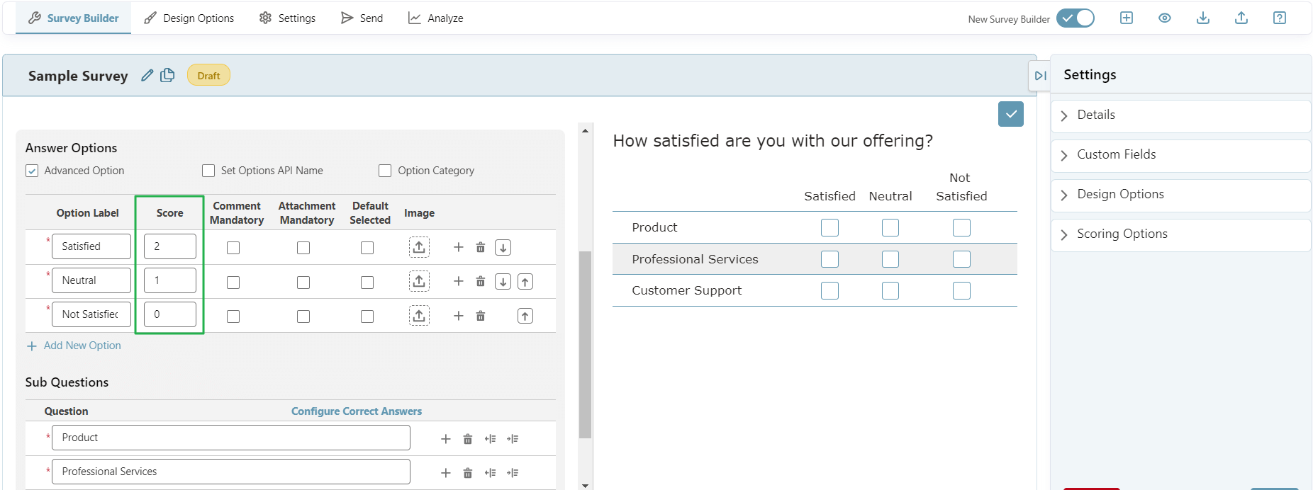 Question and Survey Score Calculation - SurveyVista
