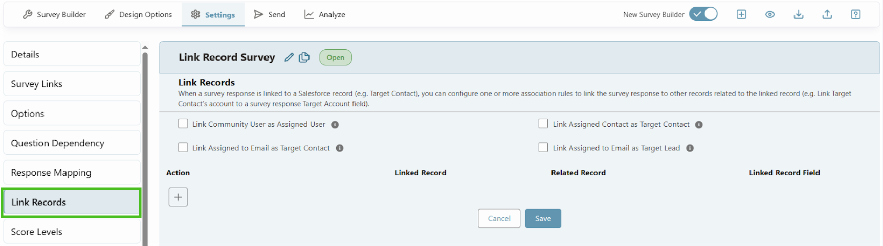 Associating Survey Responses with Targets using Link Records