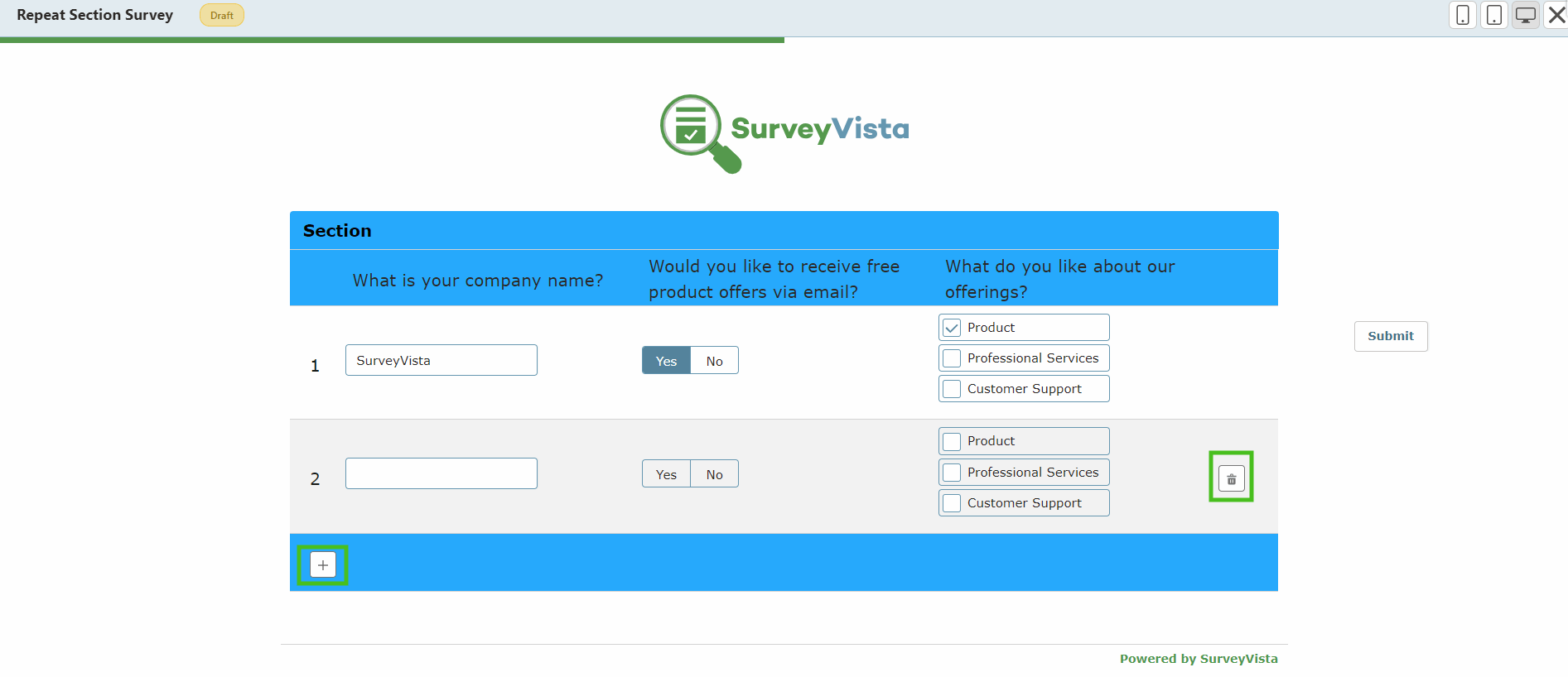 Allow to Repeat Section - SurveyVista